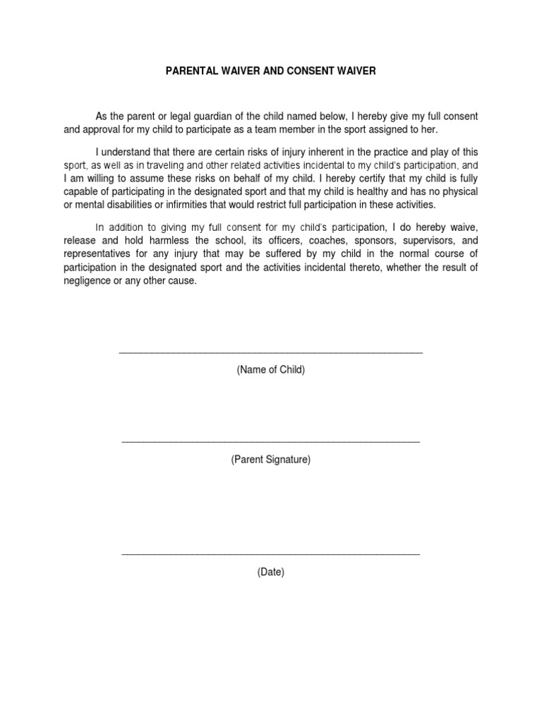 Parental Consent and Waiver Form | PDF | Wellness