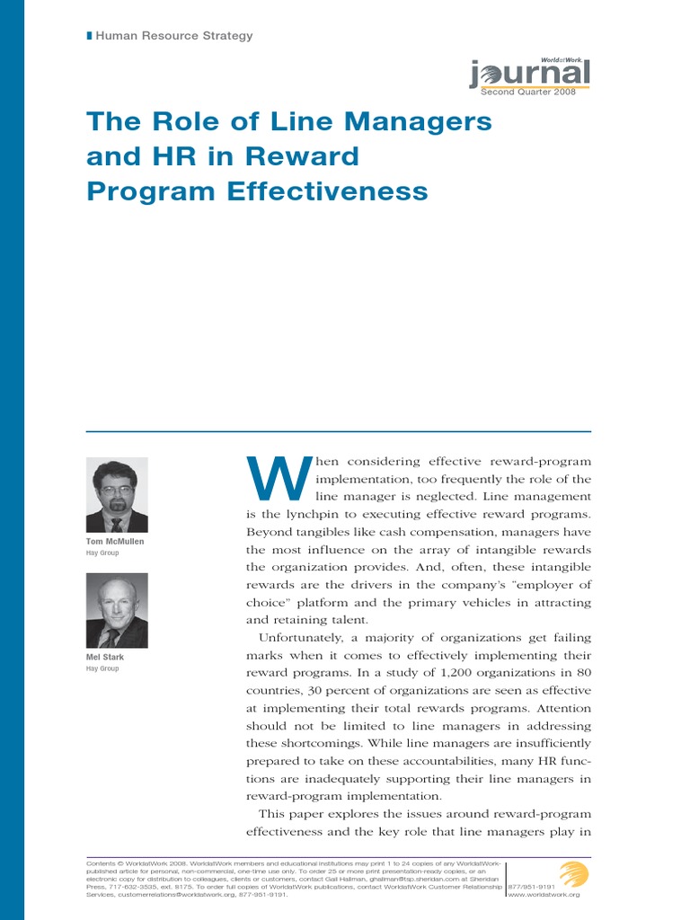 The Role of Line Managers in HR Effectiveness (WorldatWork Journal Q2 ...