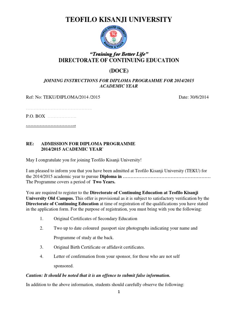 Joining Instruction Diploma August 2014 | PDF