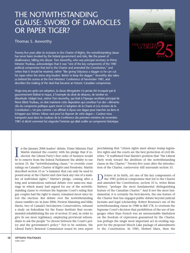 Canadian Charter's Notwithstanding Clause Debate | PDF | Pierre Trudeau ...