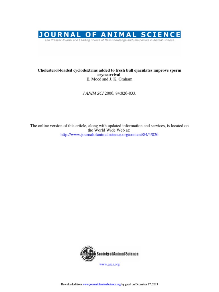 J ANIM SCI-2006-Mocé-826-33 | PDF | Freezing | Semen