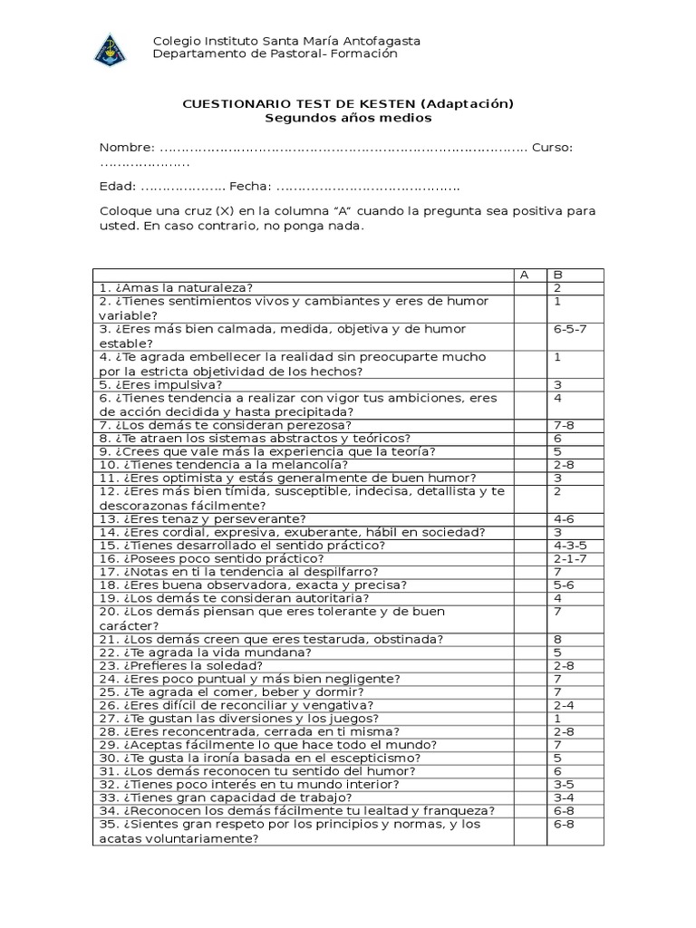 Cuestionario Test de Kesten | PDF