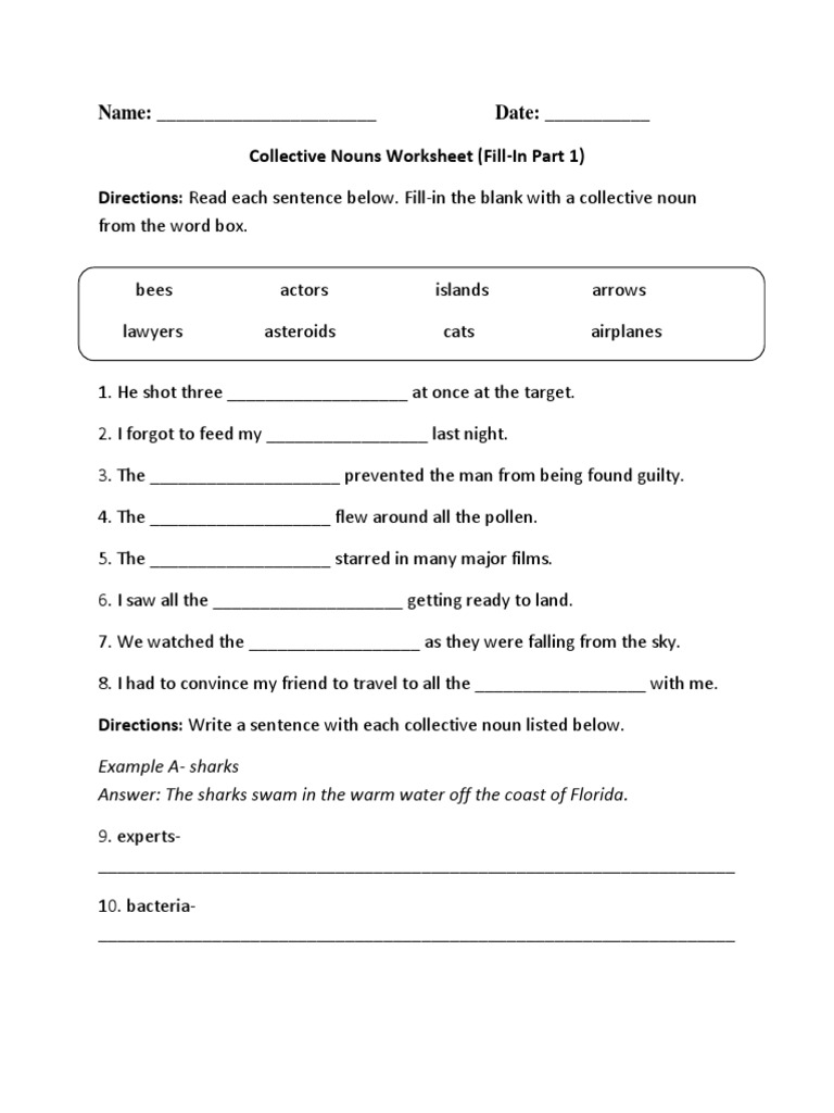Collective Nouns Fill in P 1 Intermediate | PDF