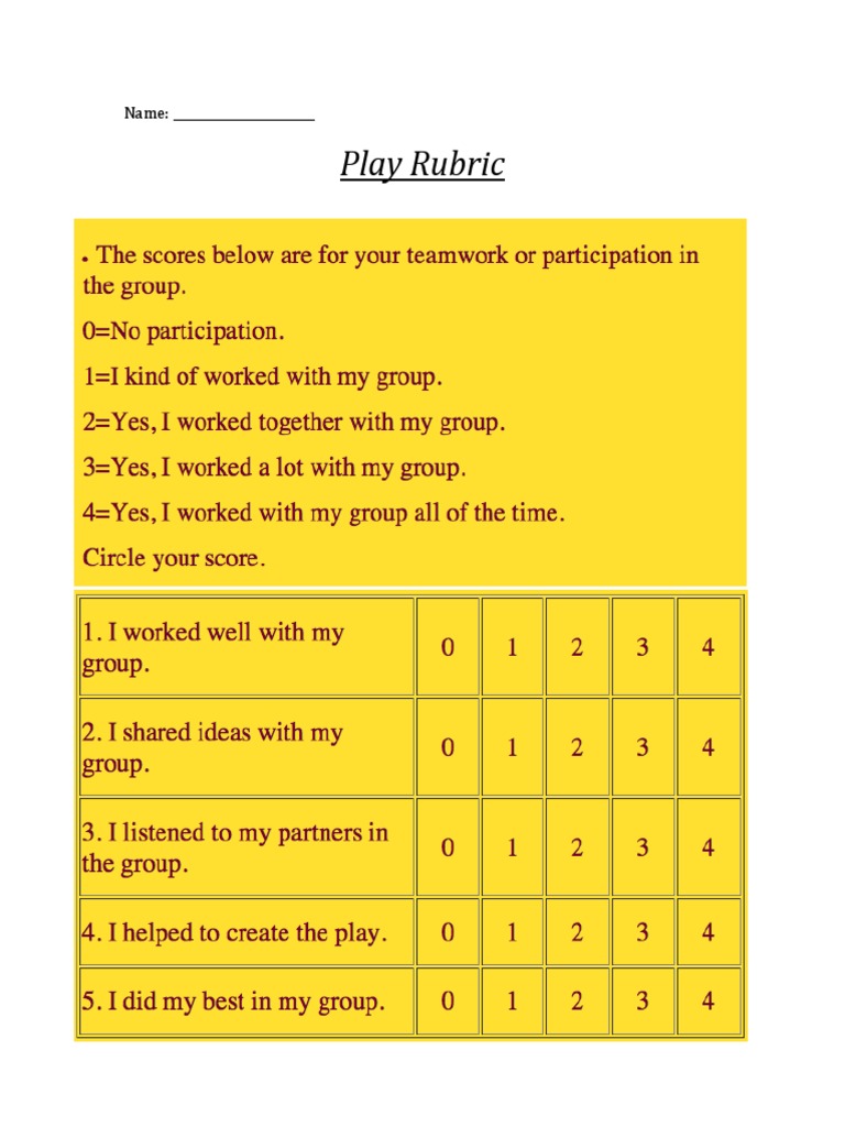 Play Teamwork Rubric | PDF | Games & Activities | Home & Garden