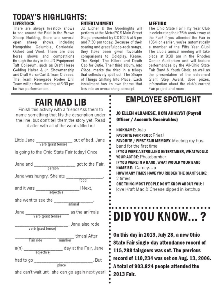 Did You Know... ?: Fair Mad Lib | PDF | Agriculture | Livestock Farming