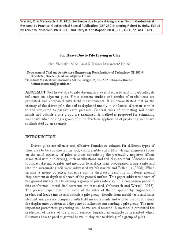Soil Heave Due To Pile Driving | PDF | Deep Foundation | Geotechnical ...
