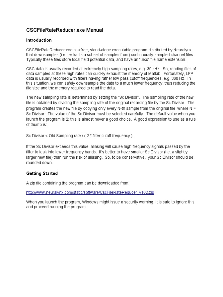 CSC File Rate Reducer Manual | PDF | Sampling (Signal Processing ...