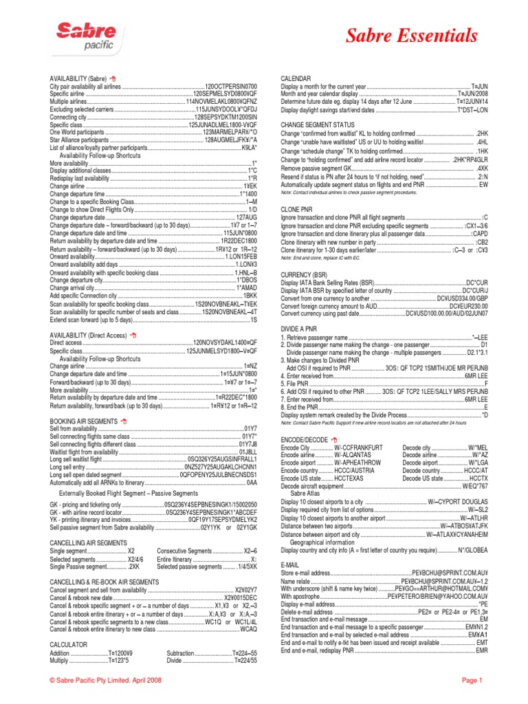 Sabre Essentials | PDF | Frequent Flyer Program | Airlines