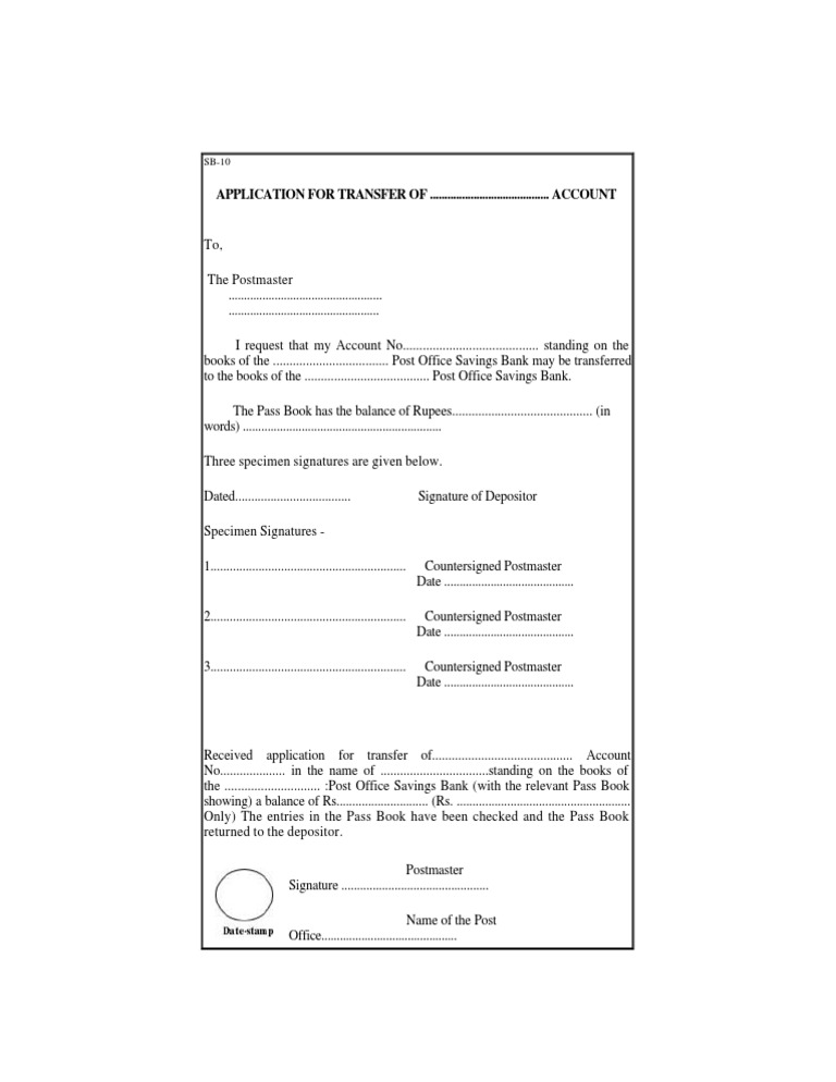 Post Office Account Transfer Application | PDF | Law