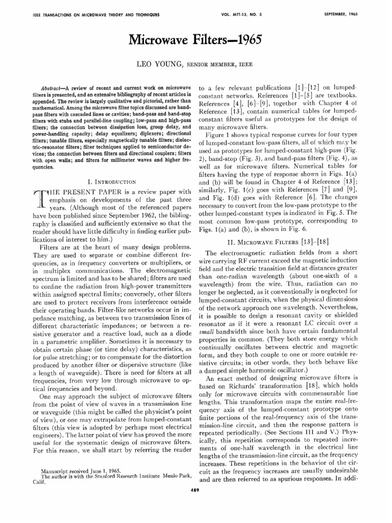 Microwave Filters-1965 | PDF | Electronic Filter | Low Pass Filter