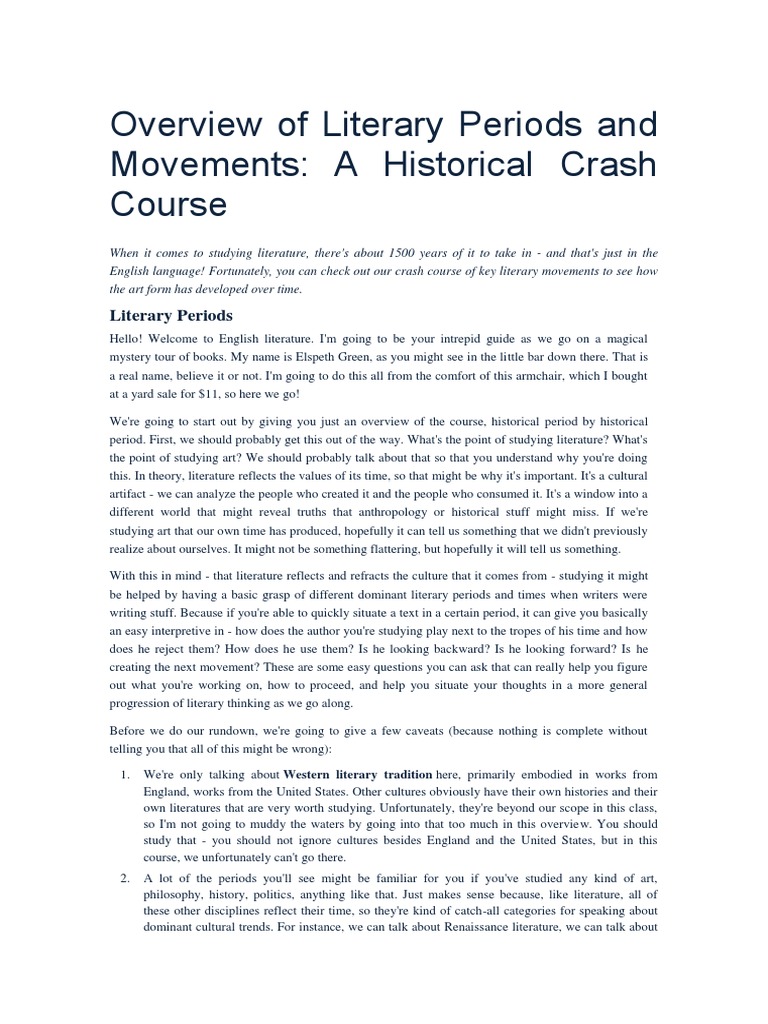 Overview of Literary Periods and Movements | PDF | Romanticism ...