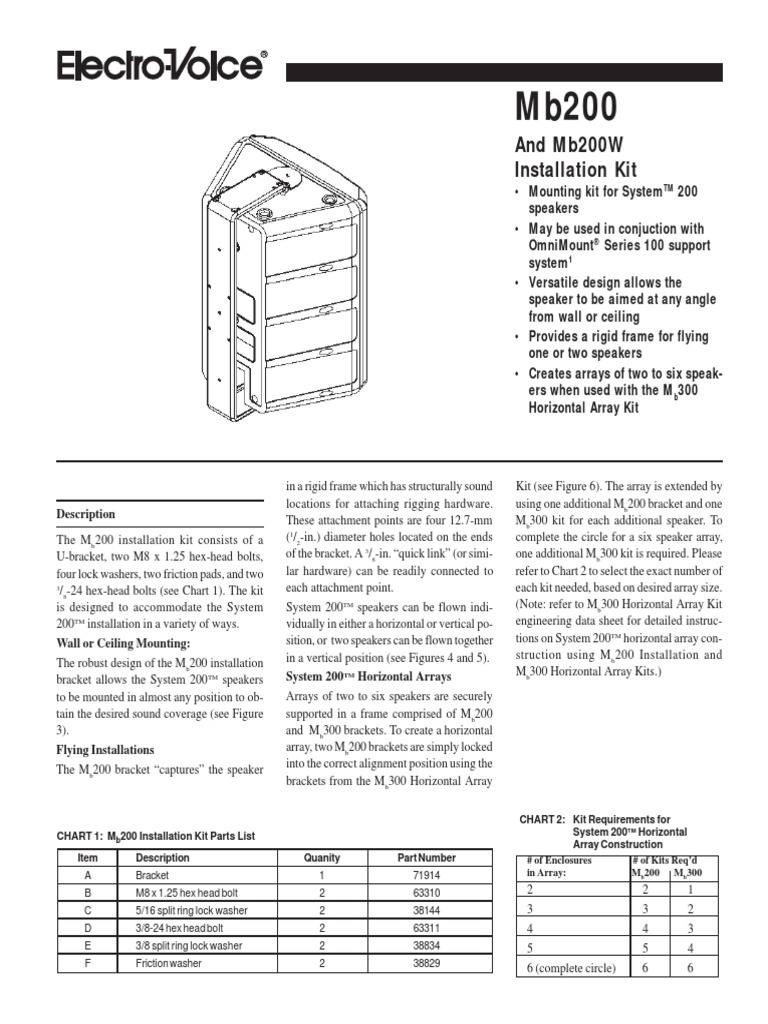 And Mb200W Installation Kit: Description | PDF | Screw