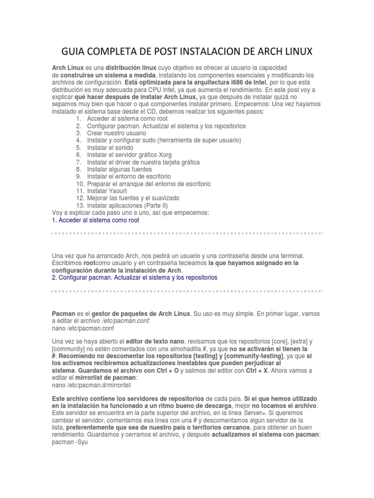 Guia Completa de Post Instalacion de Arch Linux | PDF | Distribución de ...