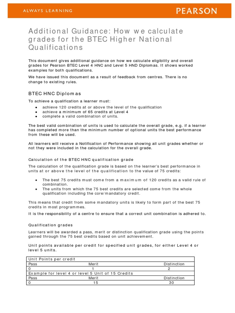 BTEC HNC/HND Grading Guide | PDF | Diploma | Further Education