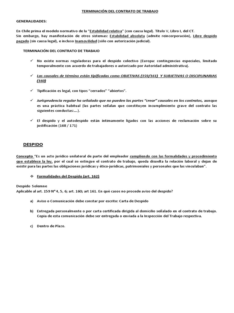 Terminaci N Del Contrato de Trabajo | PDF | Derecho laboral | Pagos