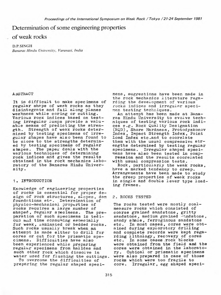 Weak Rock Properties and Testing Methods | PDF | Density | Strength Of ...