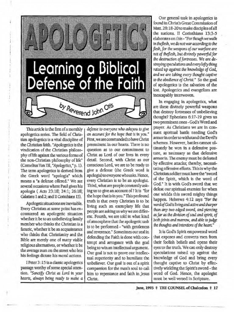 1993 Issue 5 - Apologetics: Learning A Biblical Defense of The Faith - Counsel of Chalcedon ...
