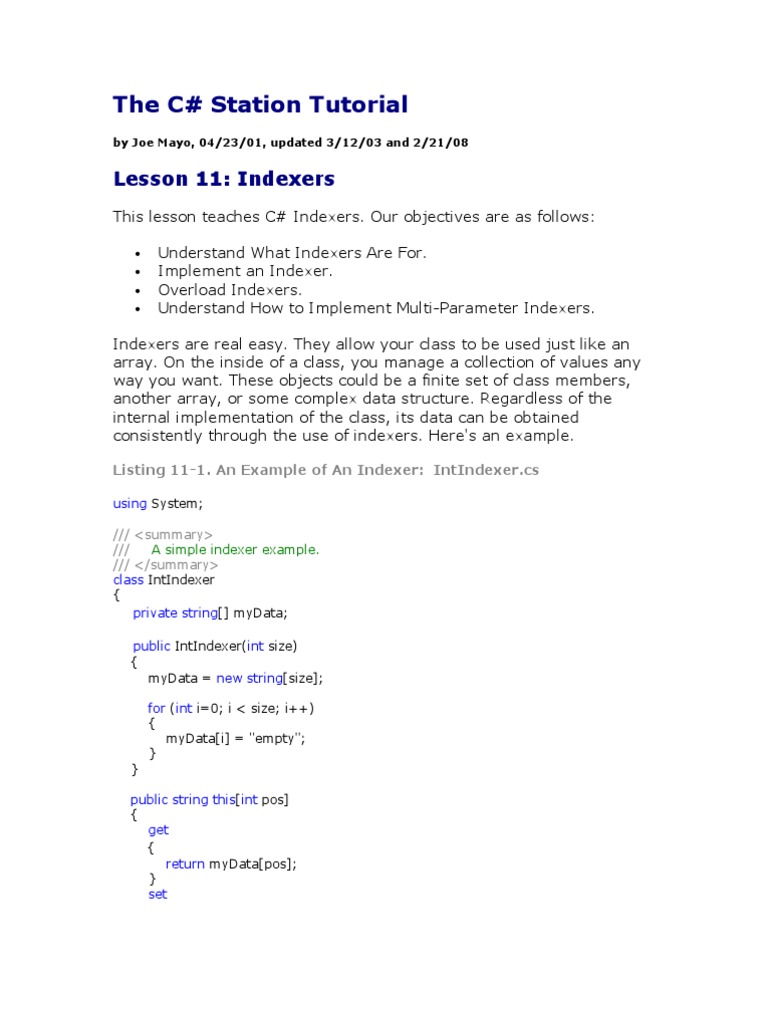 Indexers Explained | PDF | Array Data Type | Parameter (Computer Programming)