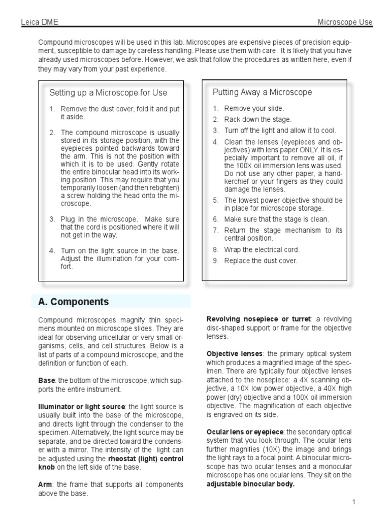 Setting Up A Microscope For Use Putting Away A Microscope | PDF | Lens ...