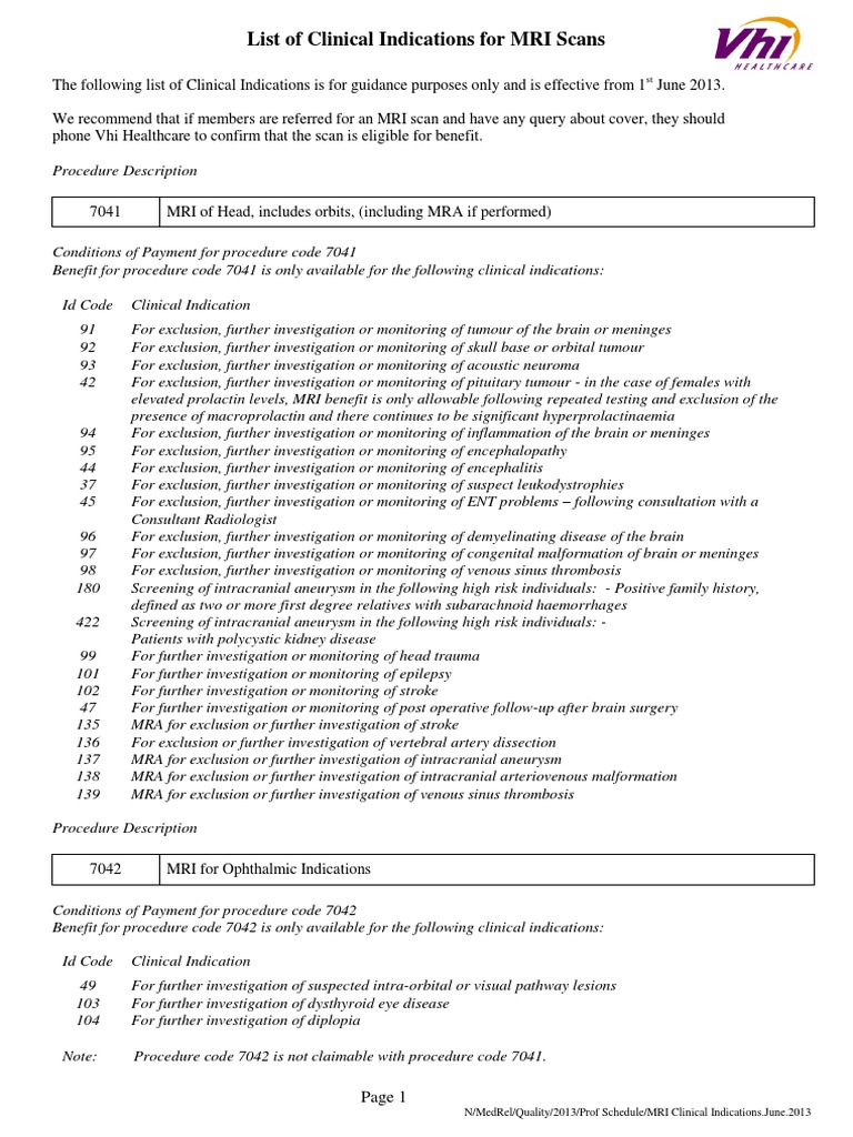 MRI Scan Clinical Indications List | PDF | Magnetic Resonance Imaging ...