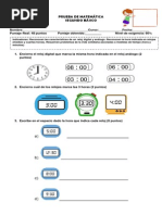 Evaluacion Matemática 2º La Hora | PDF | Reloj | Hora