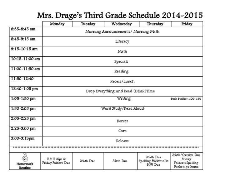Mrs. Drage's 3rd Grade Schedule 2014-2015 | PDF | Language Arts ...