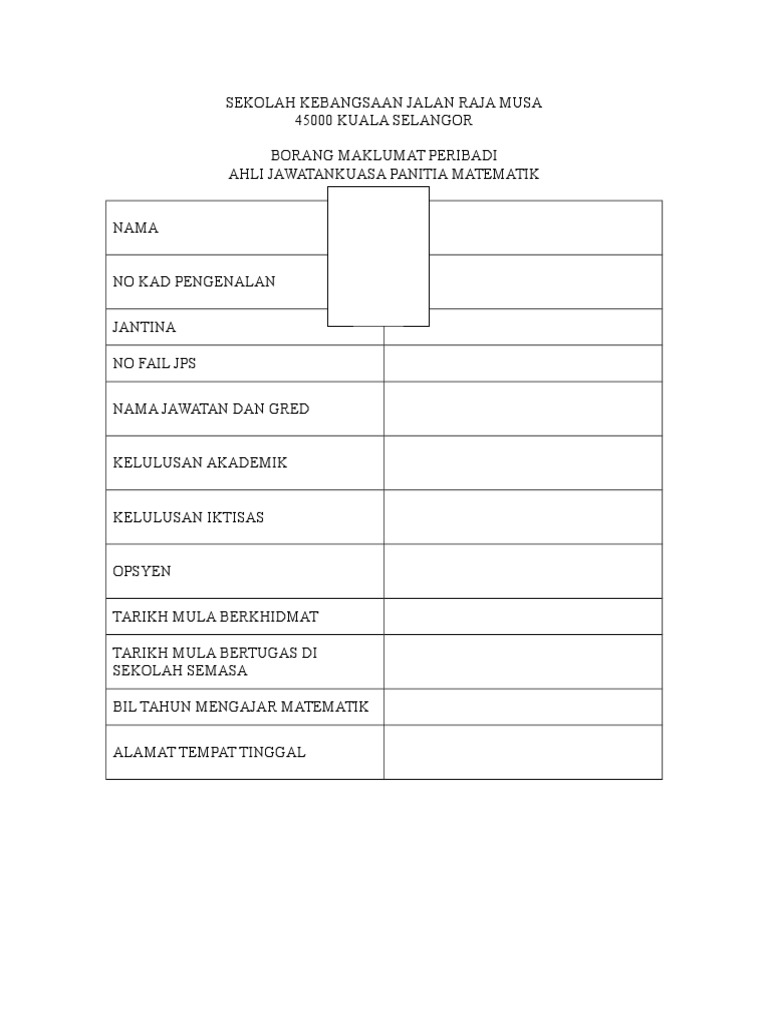 Borang Maklumat Peribadi Kosong | PDF