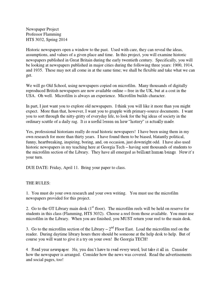 Newspaper Project HTS 3032 | PDF | Microform | Newspapers