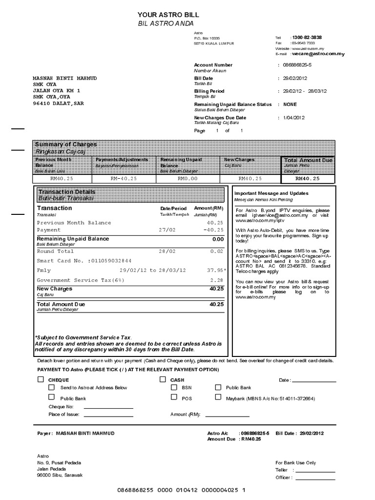 Summary of Charges Ringkasan Caj-Caj: Your Astro Bill Bil Astro Anda ...