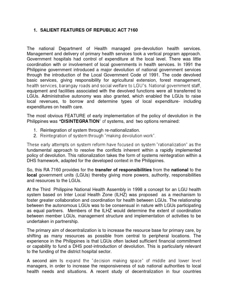 Salient Features of Republic Act 7160 - For Merge | PDF ...