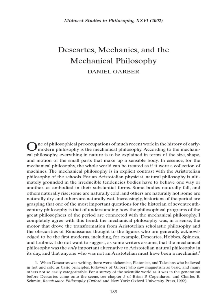 Garber. Descartes, Mechanics, and The Mechanical Philosophy | PDF ...