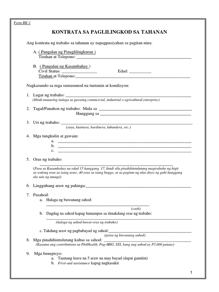 Kasambahay Contract Sample