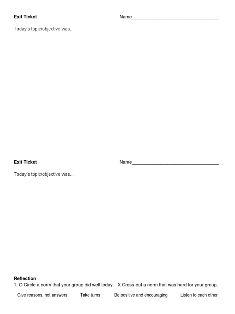 Group Reflection Exit Ticket Template | PDF