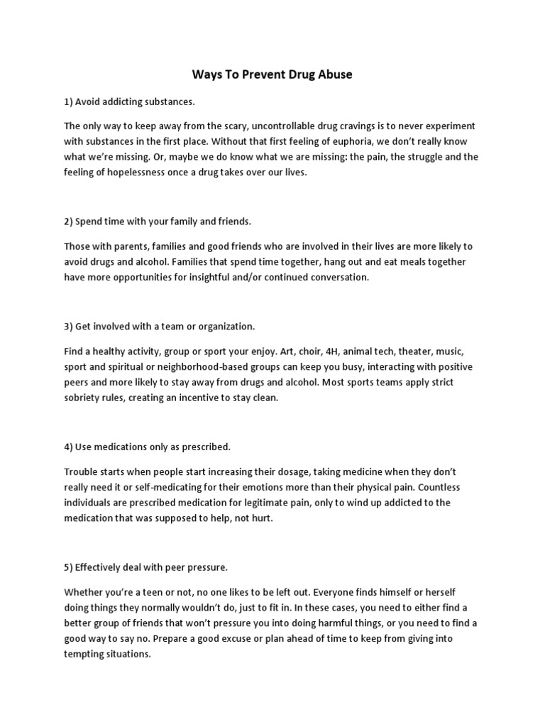 Preventing Drug Abuse: 10 Effective Ways | PDF | Substance Abuse | Drug ...