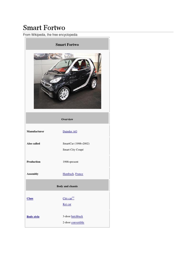 Smart Fortwo | PDF | Automotive Industry | Motor Vehicle