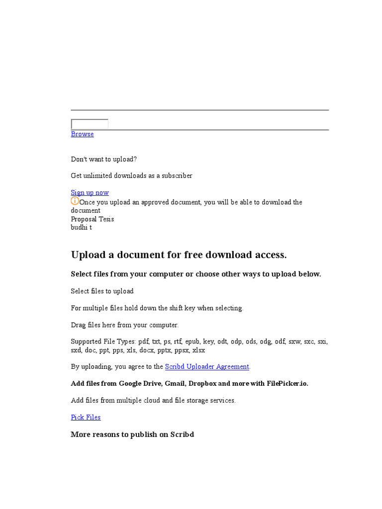 Upload A Document For Free Download Access.: Browse | PDF | Scribd | Electronic Publishing