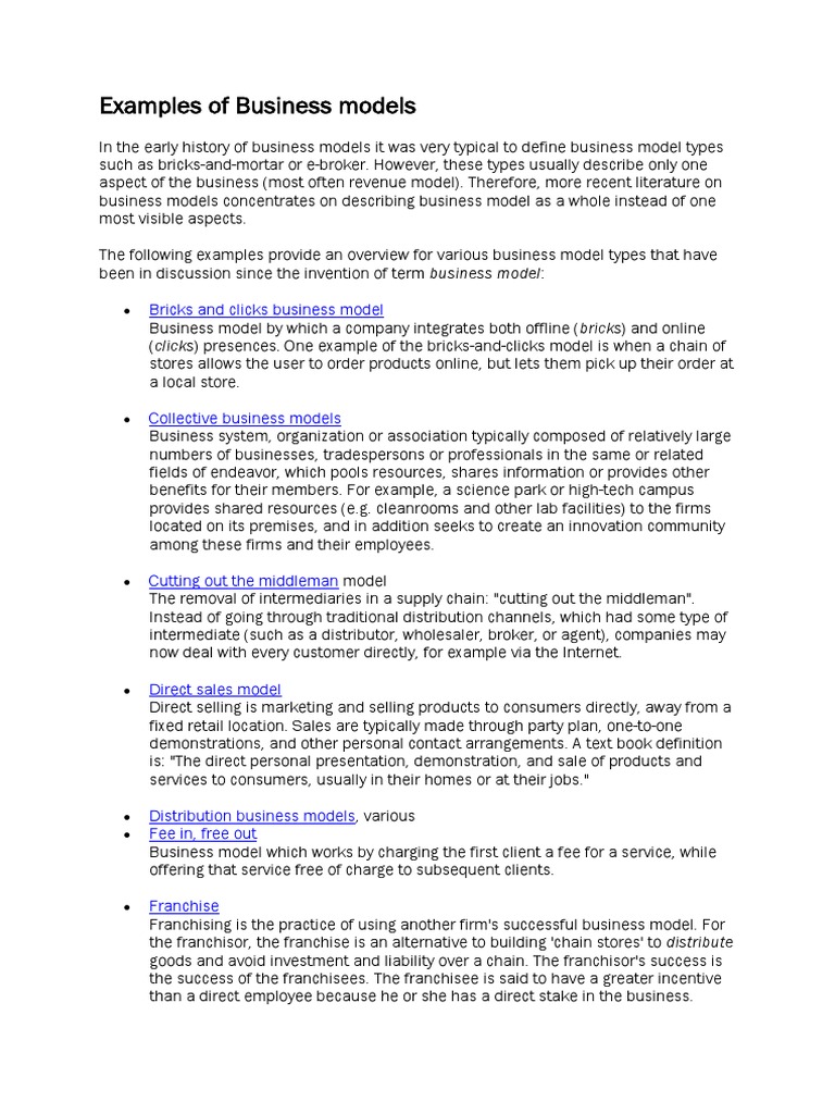 Business Models Overview | PDF | Franchising | Business Model