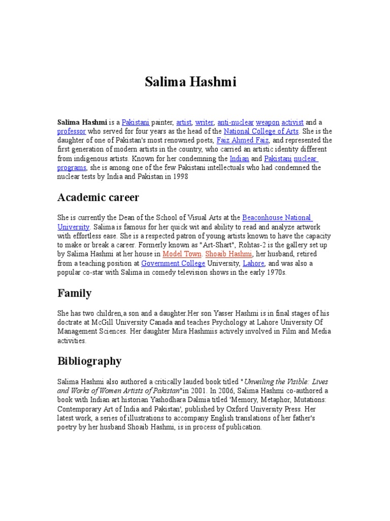 Salima Hashmi Biography | PDF | Unrest