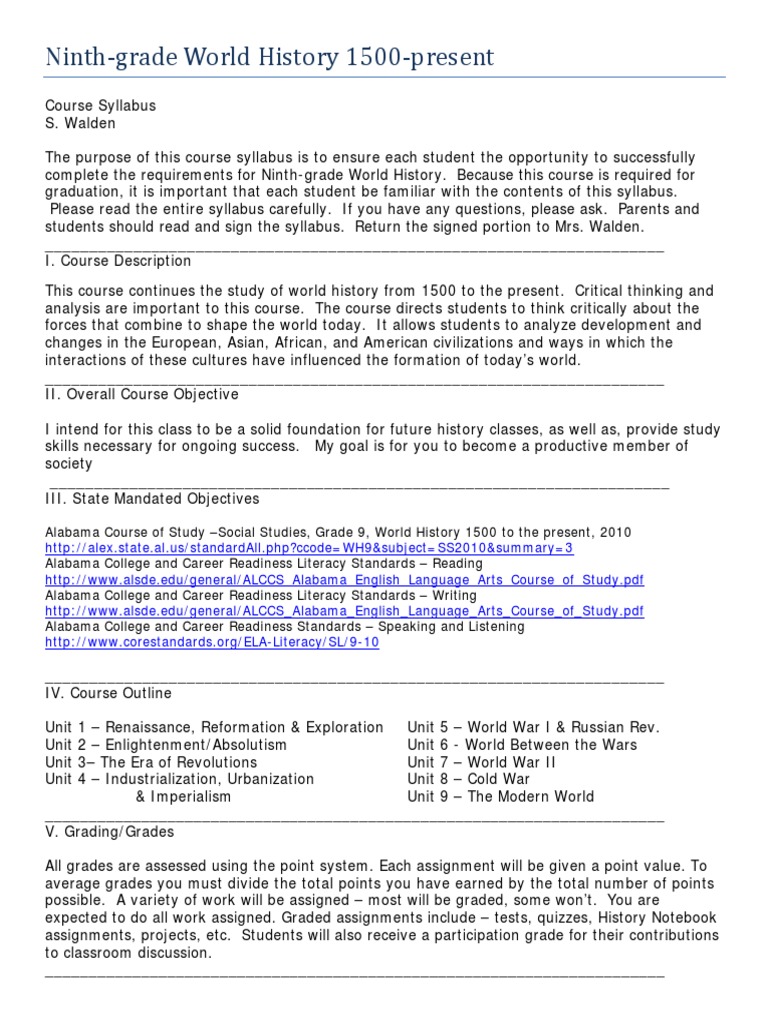 World History Syllabus | PDF | Laptop | Classroom