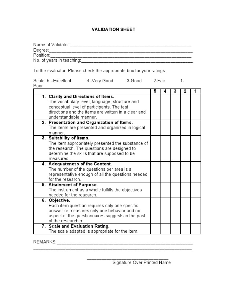 Nursing Research Validation Sheet | PDF | Career & Growth