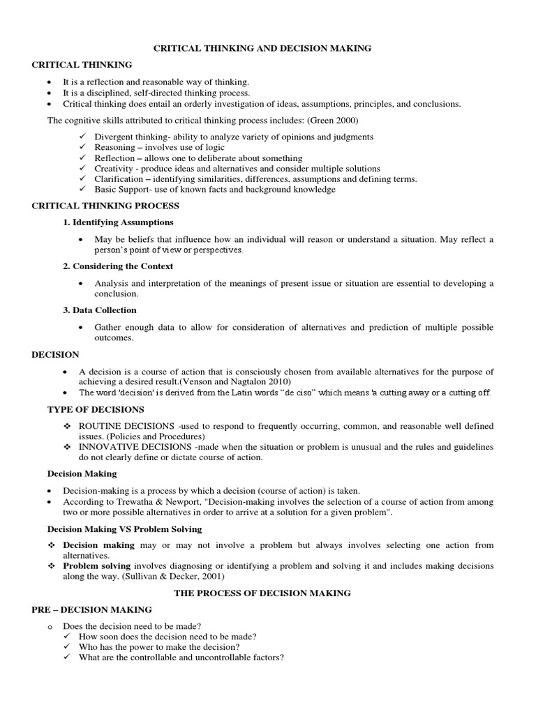 Critical Thinking and Decision Making | PDF | Critical Thinking ...