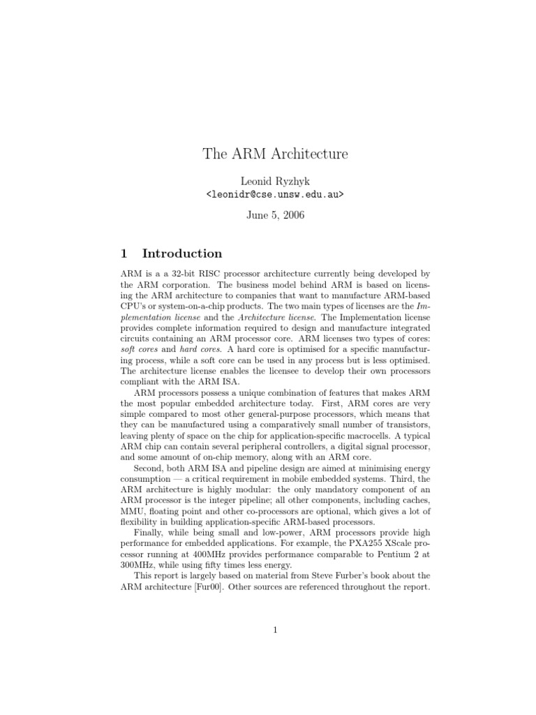 The ARM Architecture1 | PDF | Arm Architecture | Cpu Cache