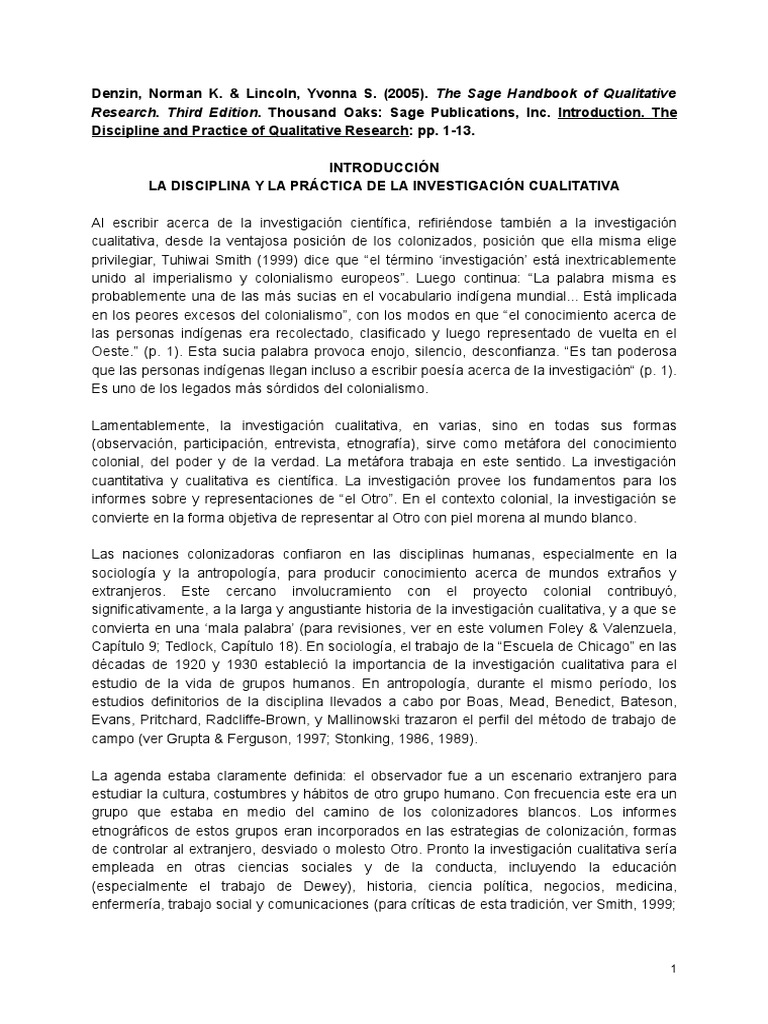 Denzin Lincoln Handbook of Qualitative Research Design Español1 | PDF