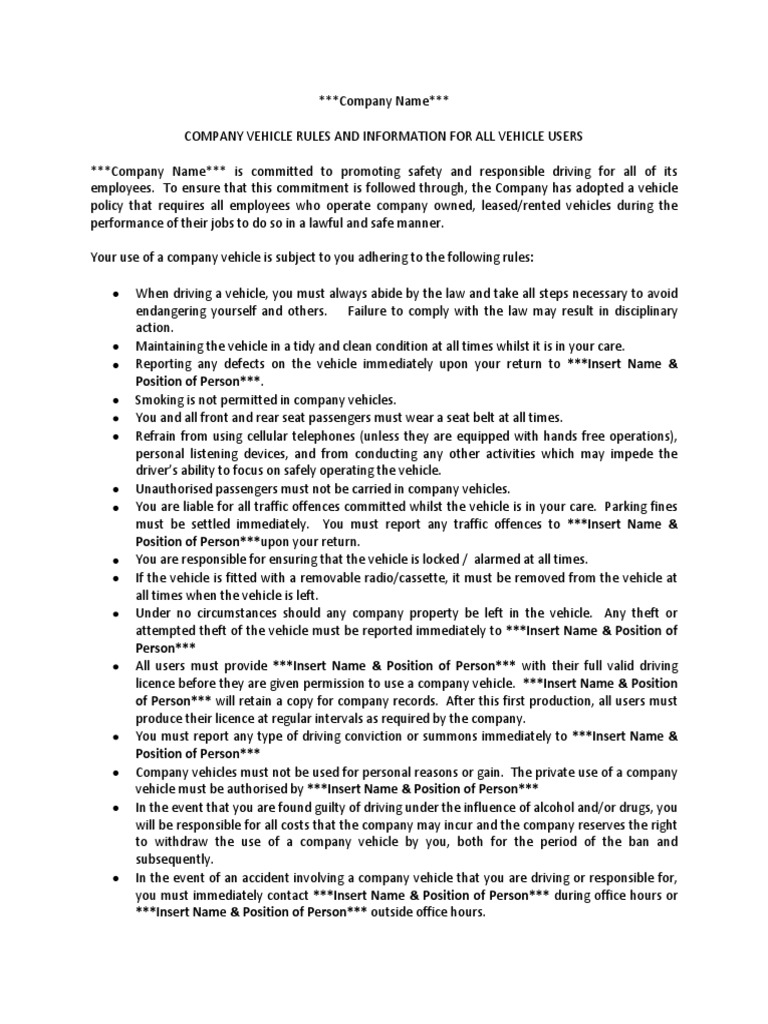 Company Vehicle Rules | Traffic Collision | Driving
