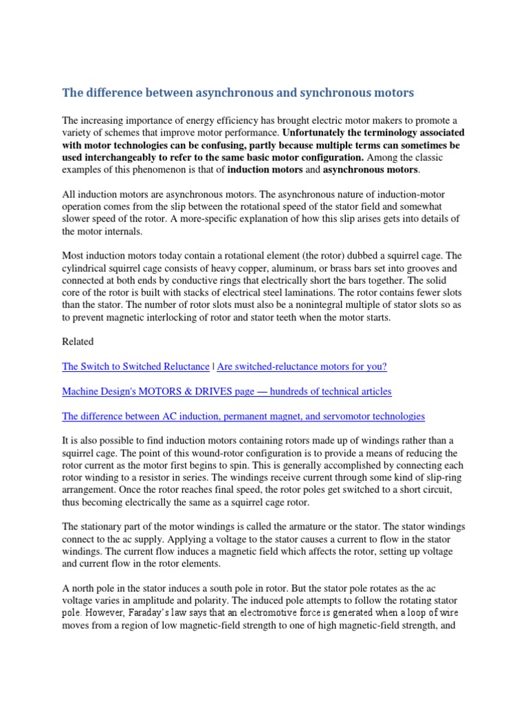 The Difference Between Asynchronous and Synchronous Motors | PDF ...