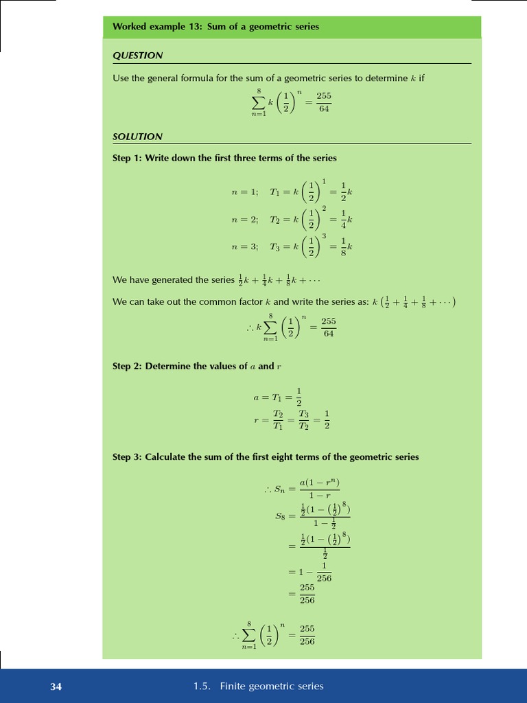 Geometric Series Sum Example and Solution | PDF