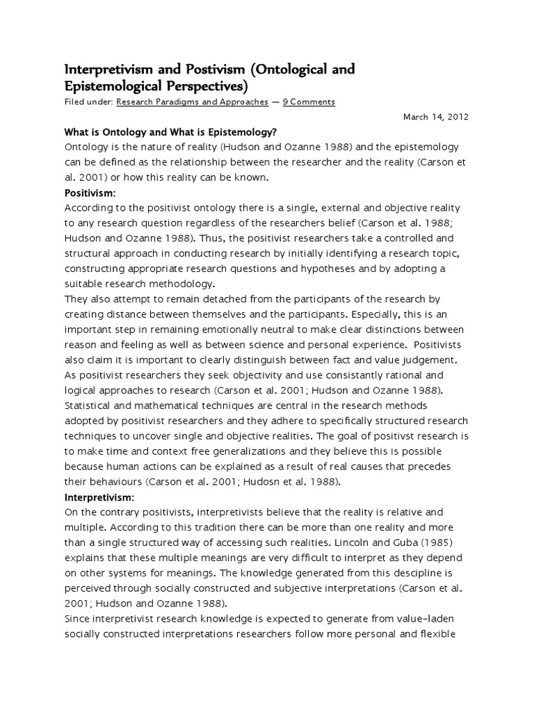 Interpretivism and Postivism | PDF | Positivism | Reality