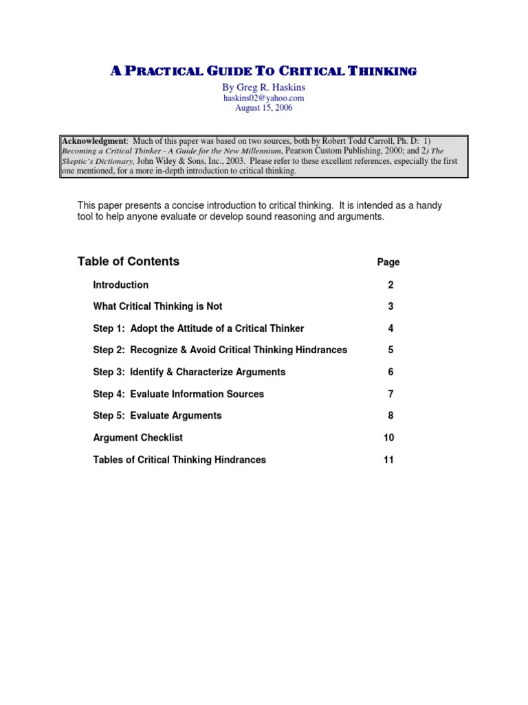 Introduction to Critical Thinking Guide | PDF | Argument | Critical ...