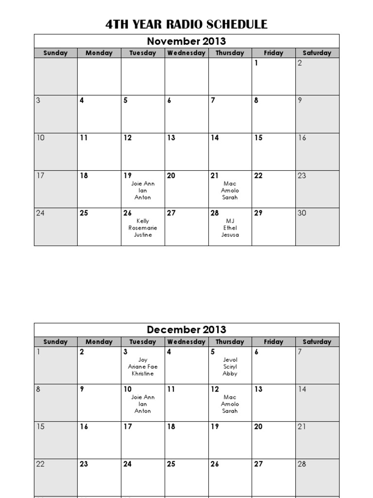 4th Year Radio Schedule: Nov 2013 - Mar 2014 | PDF | Art