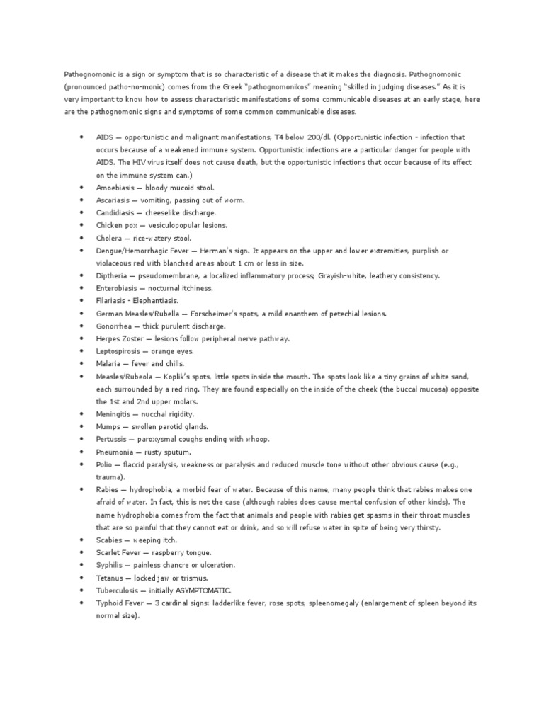 Pathognomonic is a Sign or Symptom That is So Characteristic of a ...